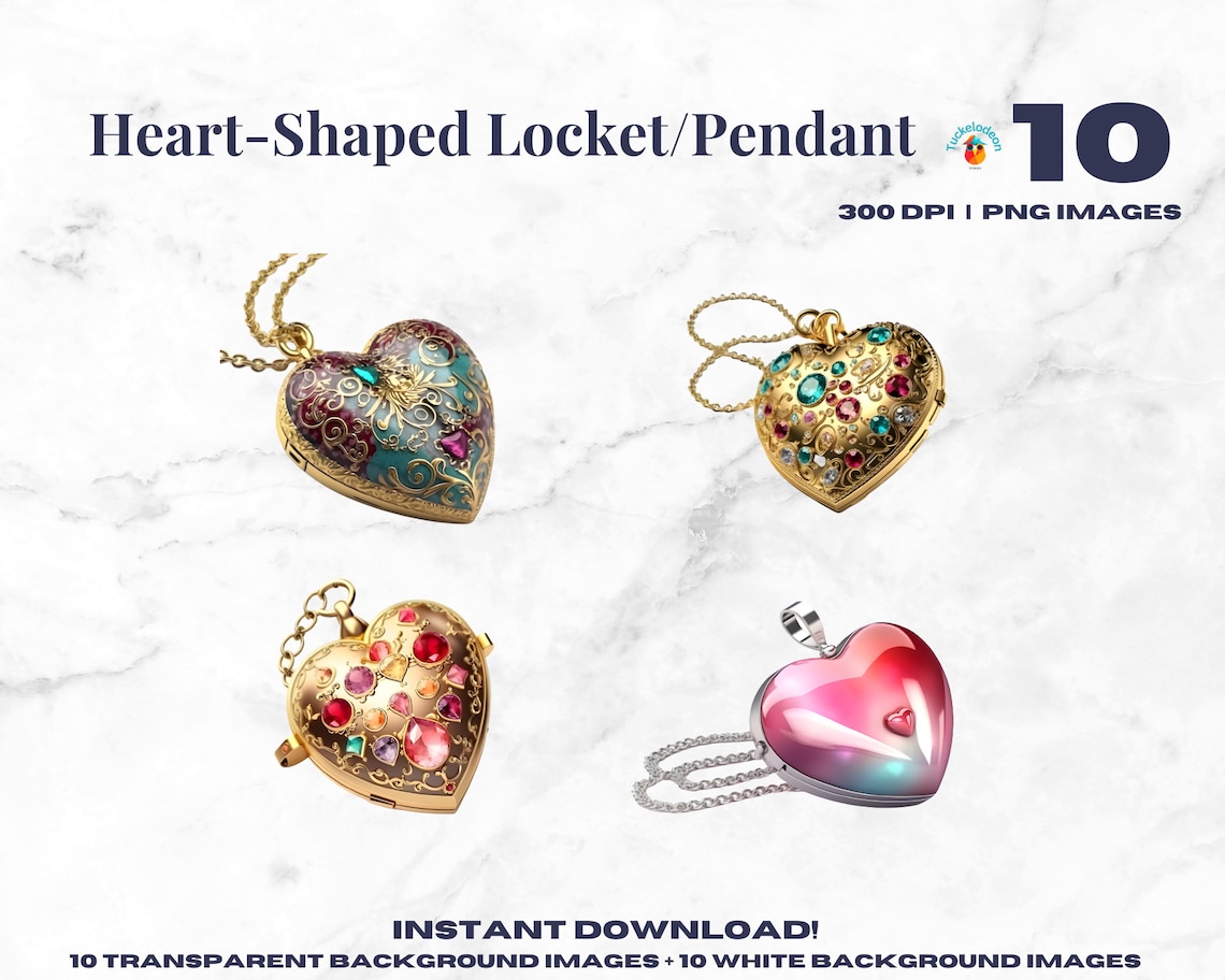 Heart Locket Clipart - Colorful - PNG Clip Art Bundle - Realistic ...