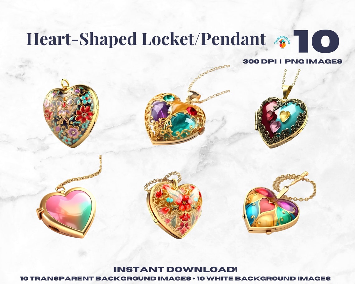 Heart Locket Clipart - Colorful - PNG Clip Art Bundle - Realistic ...