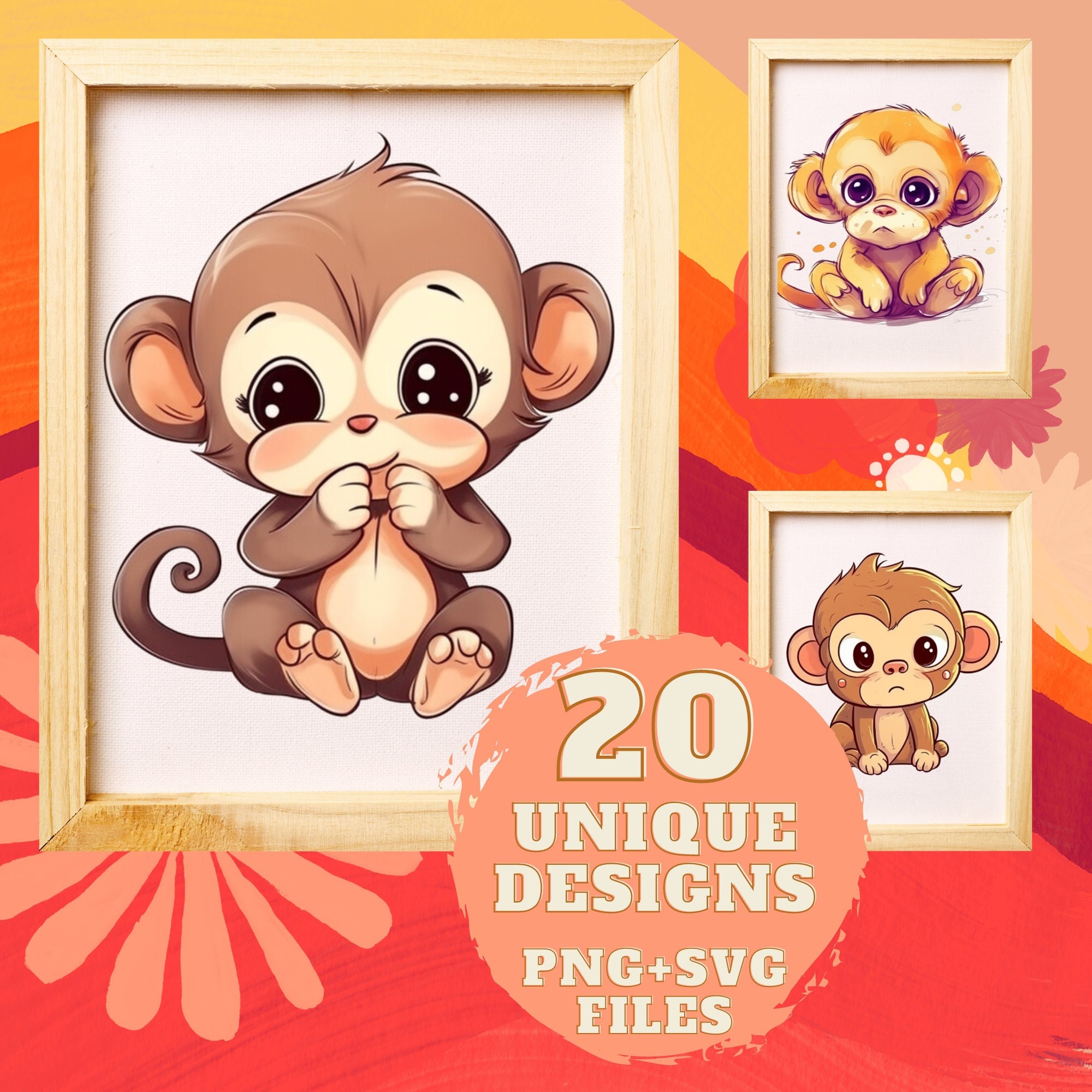 Cute Baby Monkeys Clipart, Nursery Decoration, Colorful Designs - Etsy