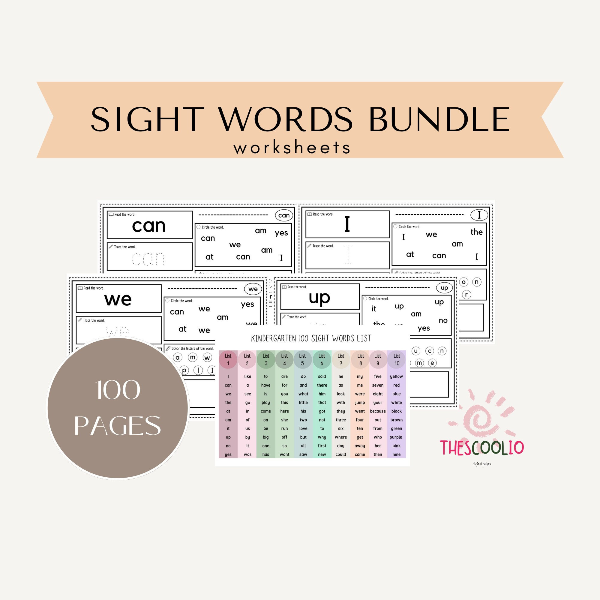 Sight Words Worksheet Bundle | 100 Pages Sight Words Activity | Prek ...