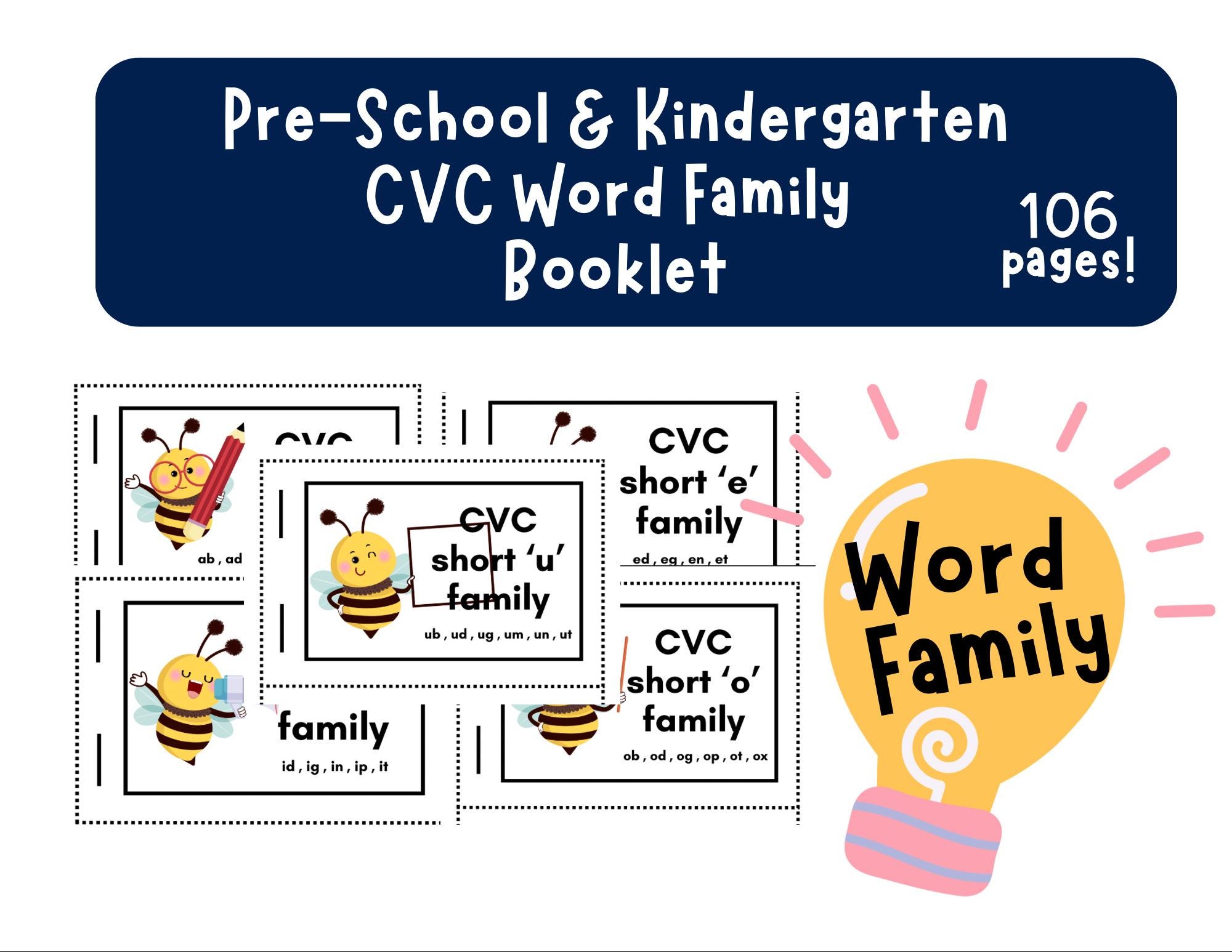 CVC Word Family Booklet Word Family List Booklet Cvc Activity Book ...