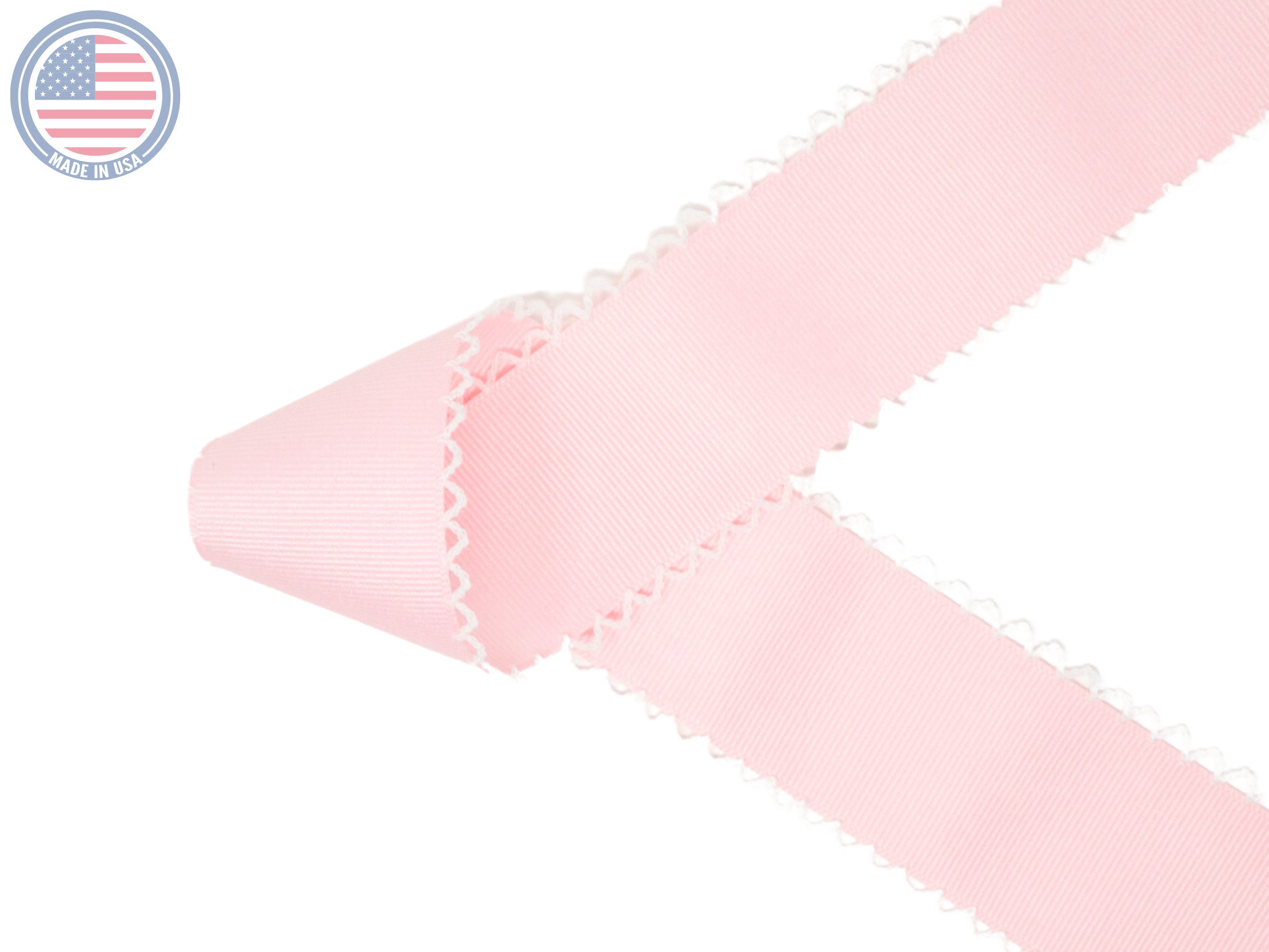 Pink Solid Grosgrain Ribbon With White Moonstitch Made in the U.S.A ...