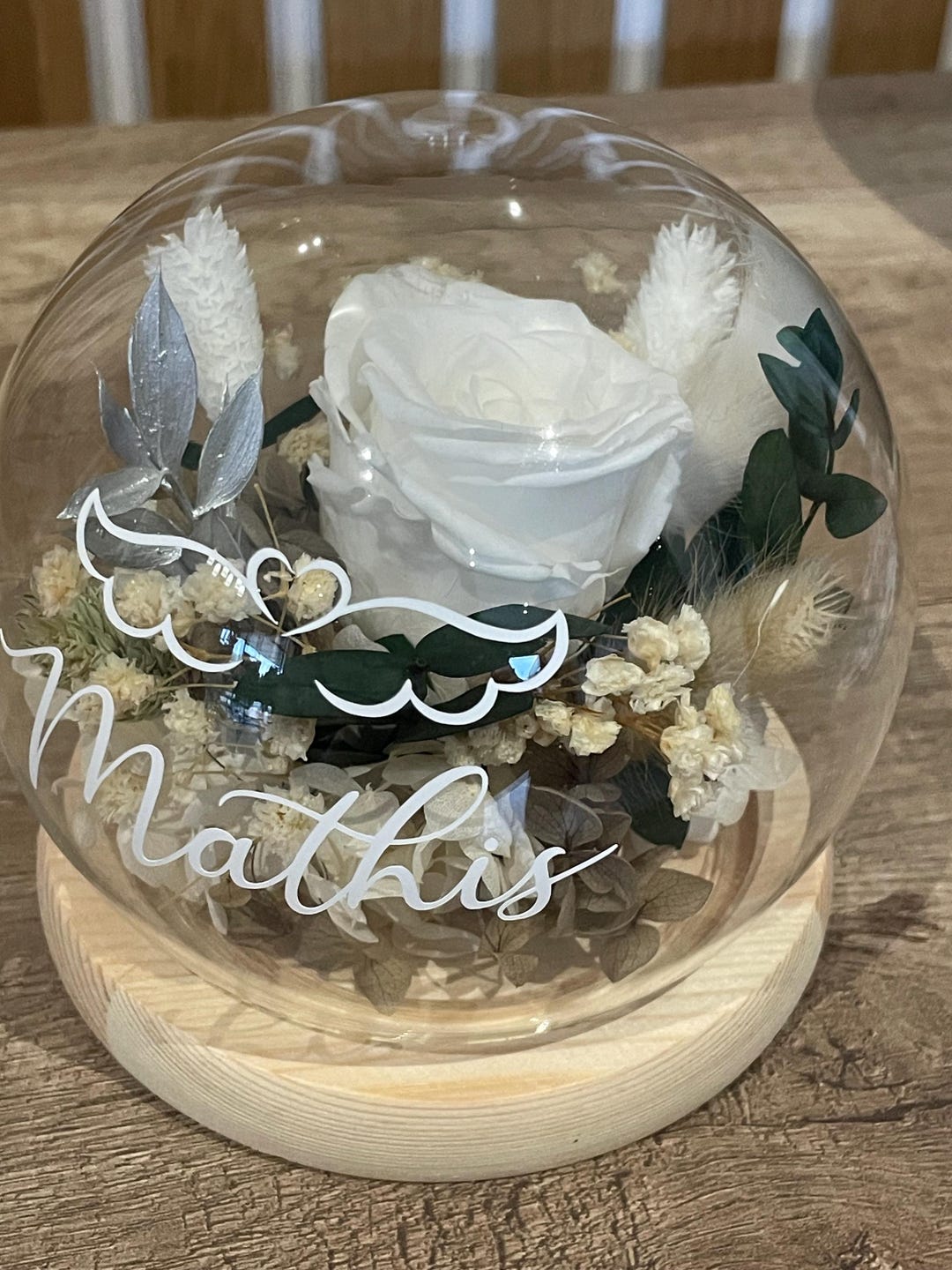 Personalized Preserved Flower Bell Jar on a Wooden Base - Eternal Pink ...