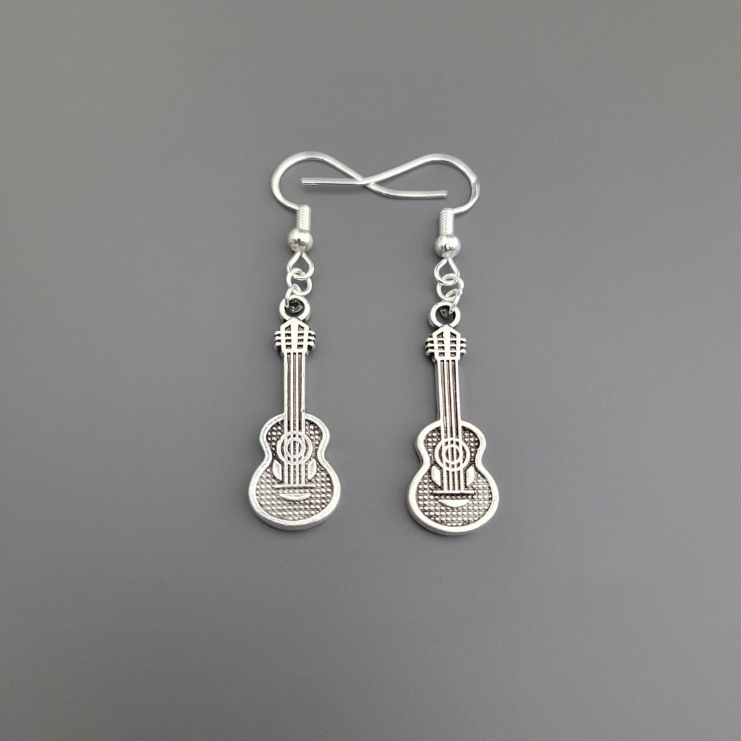 925 Sterling Silver Hook Acoustic Guitar Charm Earrings - Guitar ...