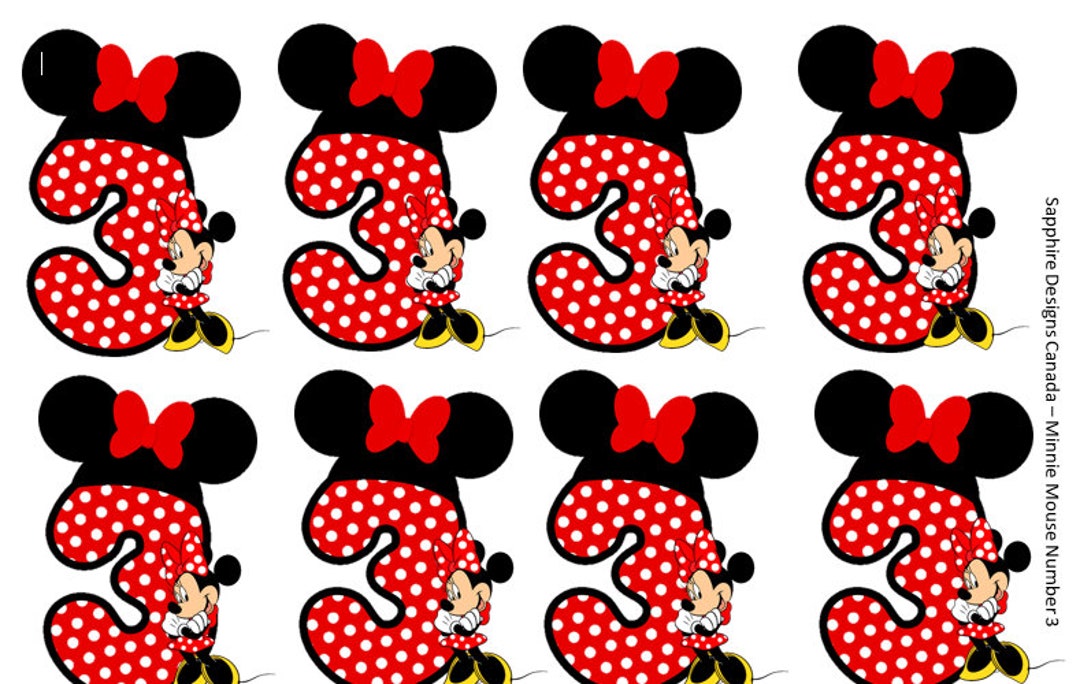 Number 3 Minnie Mouse Cupcake Toppers red PRINTABLE - Etsy