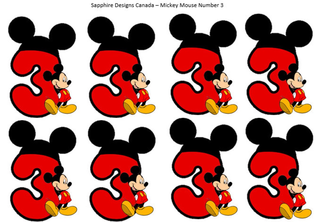 Mickey Mouse Number 3 Cupcake Toppers Printable - Etsy