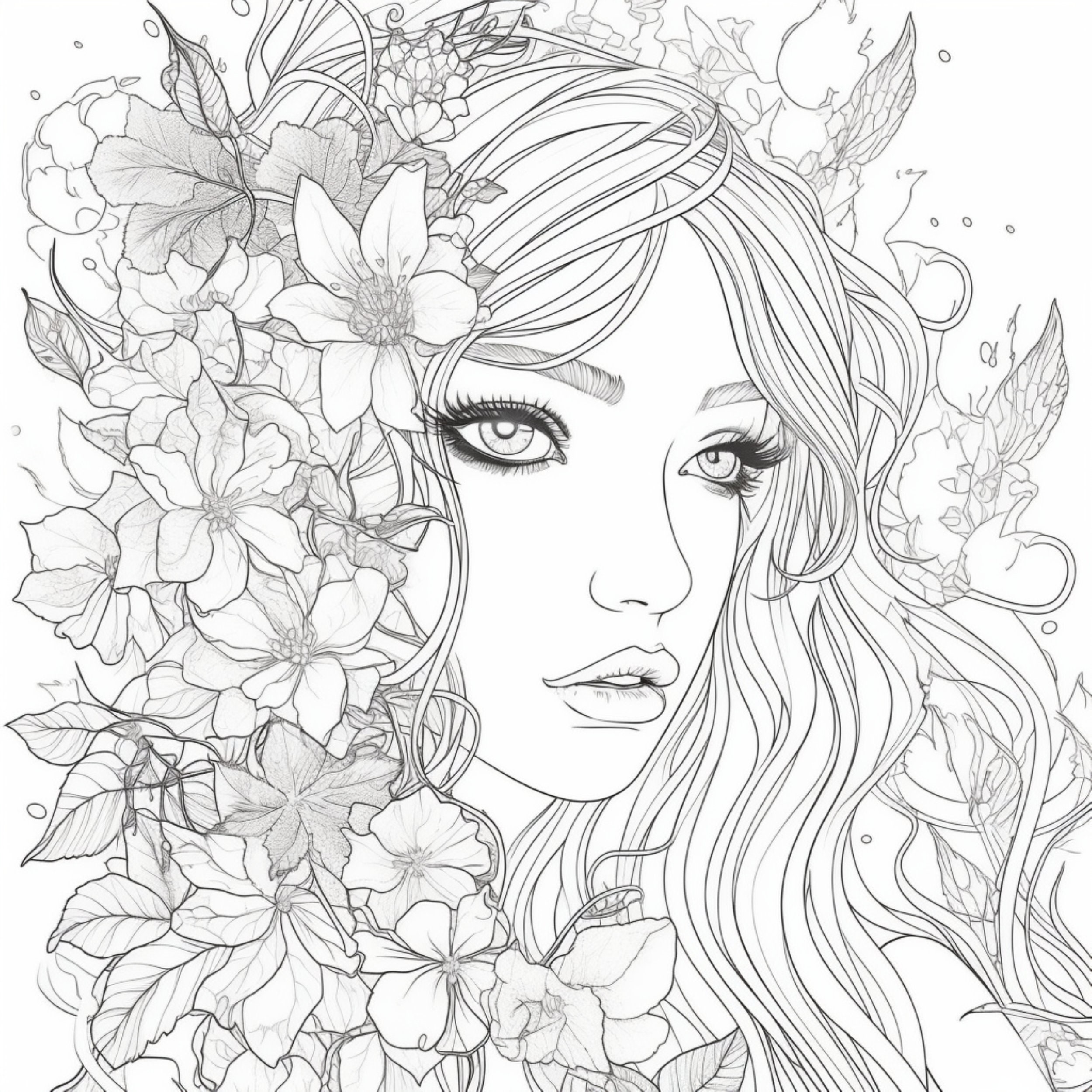 Girl Flowers Coloring Page Printable - Etsy