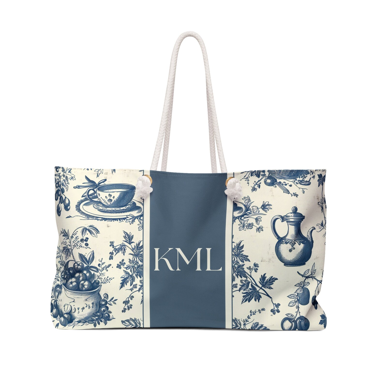 Monogram Blue Toile Weekender Bag Dusty Blue Toile Initial Tote Bag ...