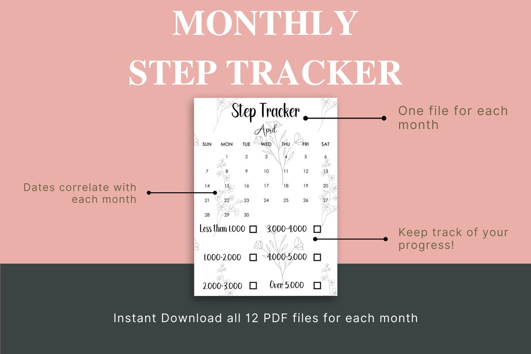 Monthly Step Tracker Template Instant Download Planner Template A5 ...