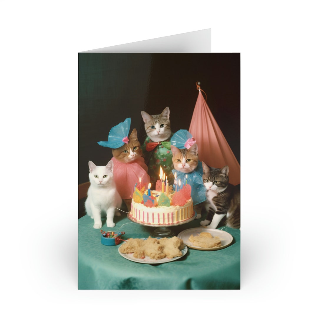 Vintage Cat Birthday Card - Etsy