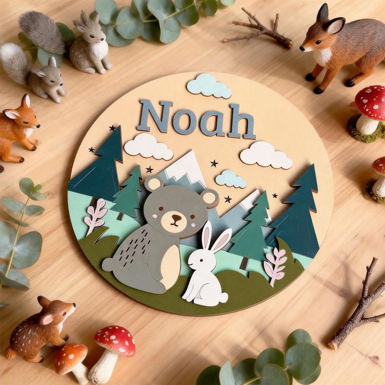 Personalized 3D Wooden Animal Name Sign – Handmade Baby Shower Gift ...