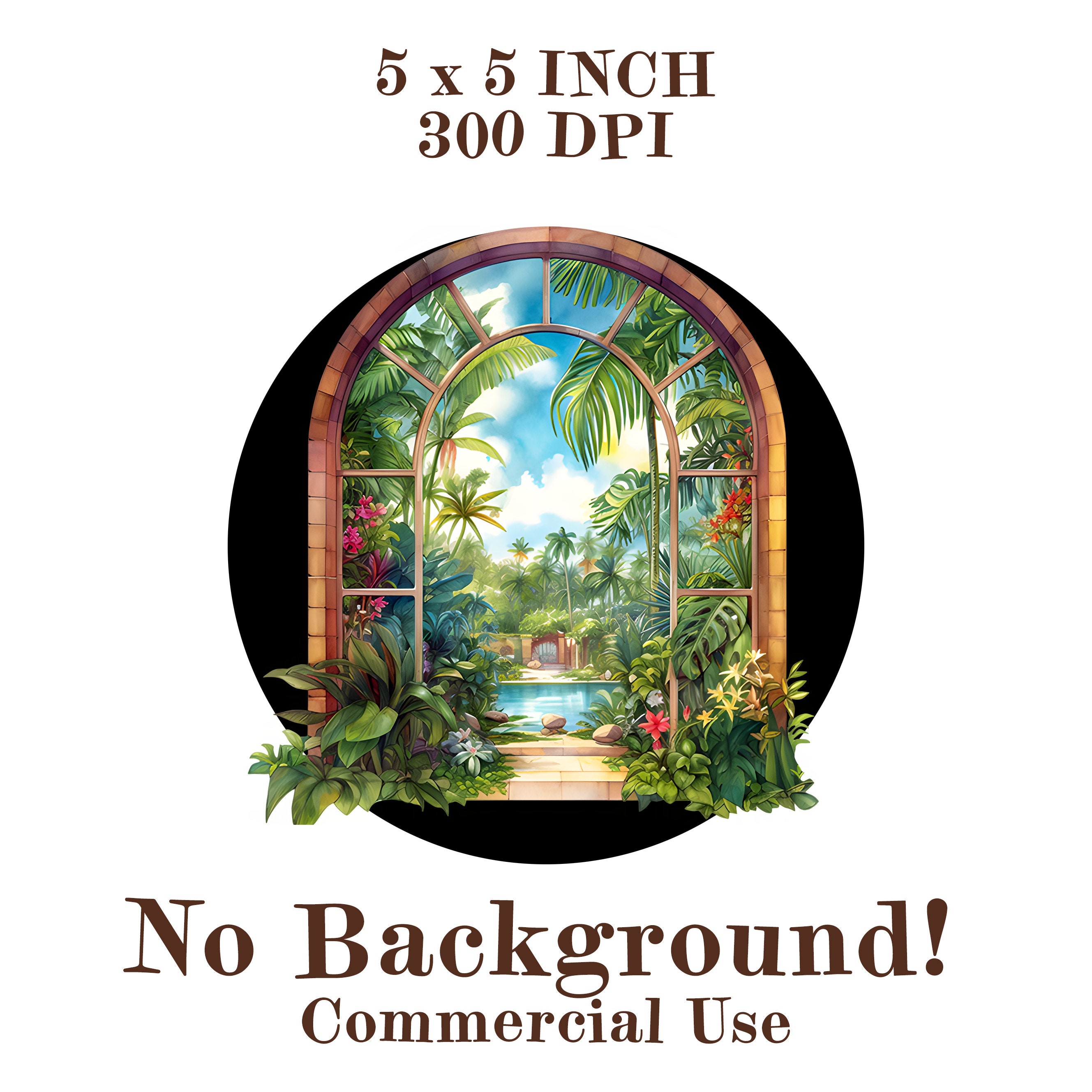 10 Tropical Paradise Window View Clipart, Watercolor Window, Clipart ...