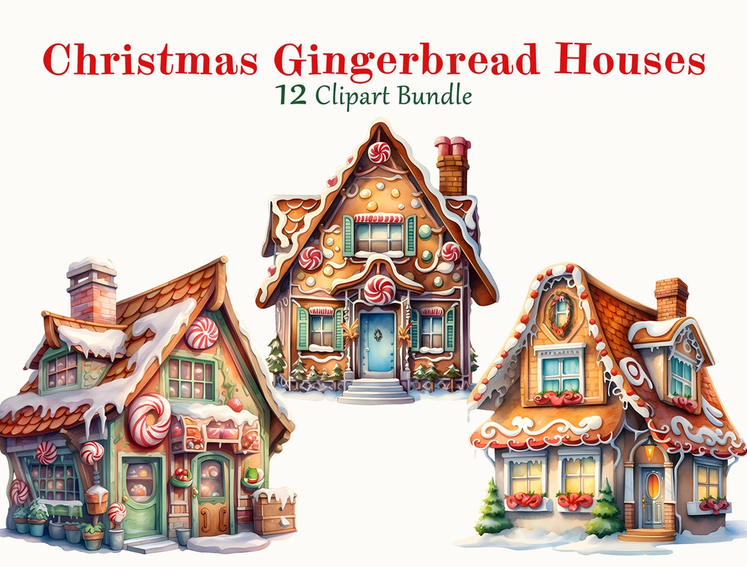 12 Christmas Ginger Bread Houses Clipart Watercolor Art - Etsy