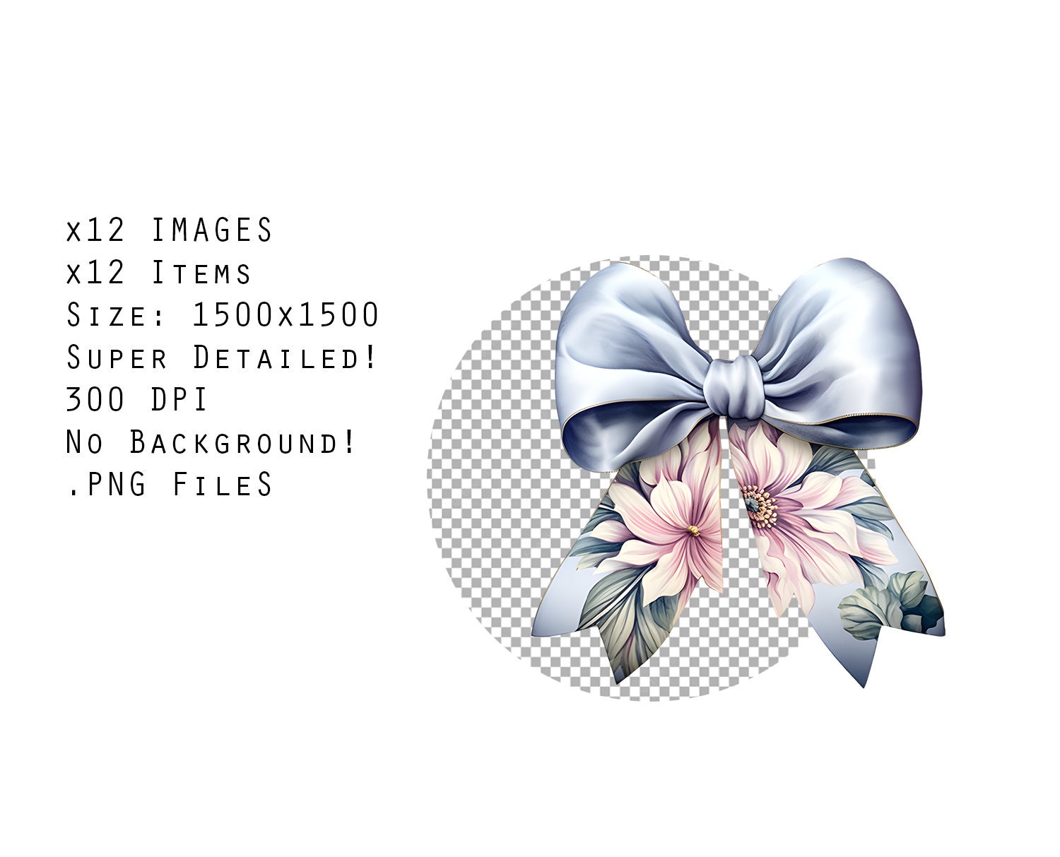 12 Flower Bows Clipart, Watercolor Bows, Vintage Flower Art, Digital ...
