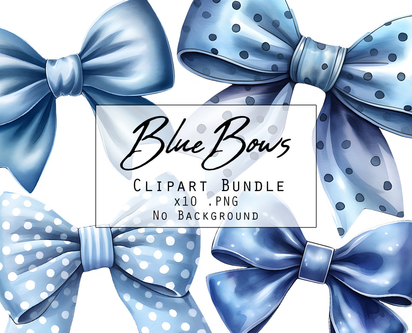 10 Blue Bow Clipart Watercolor Bows Blue Bow Art Digital - Etsy