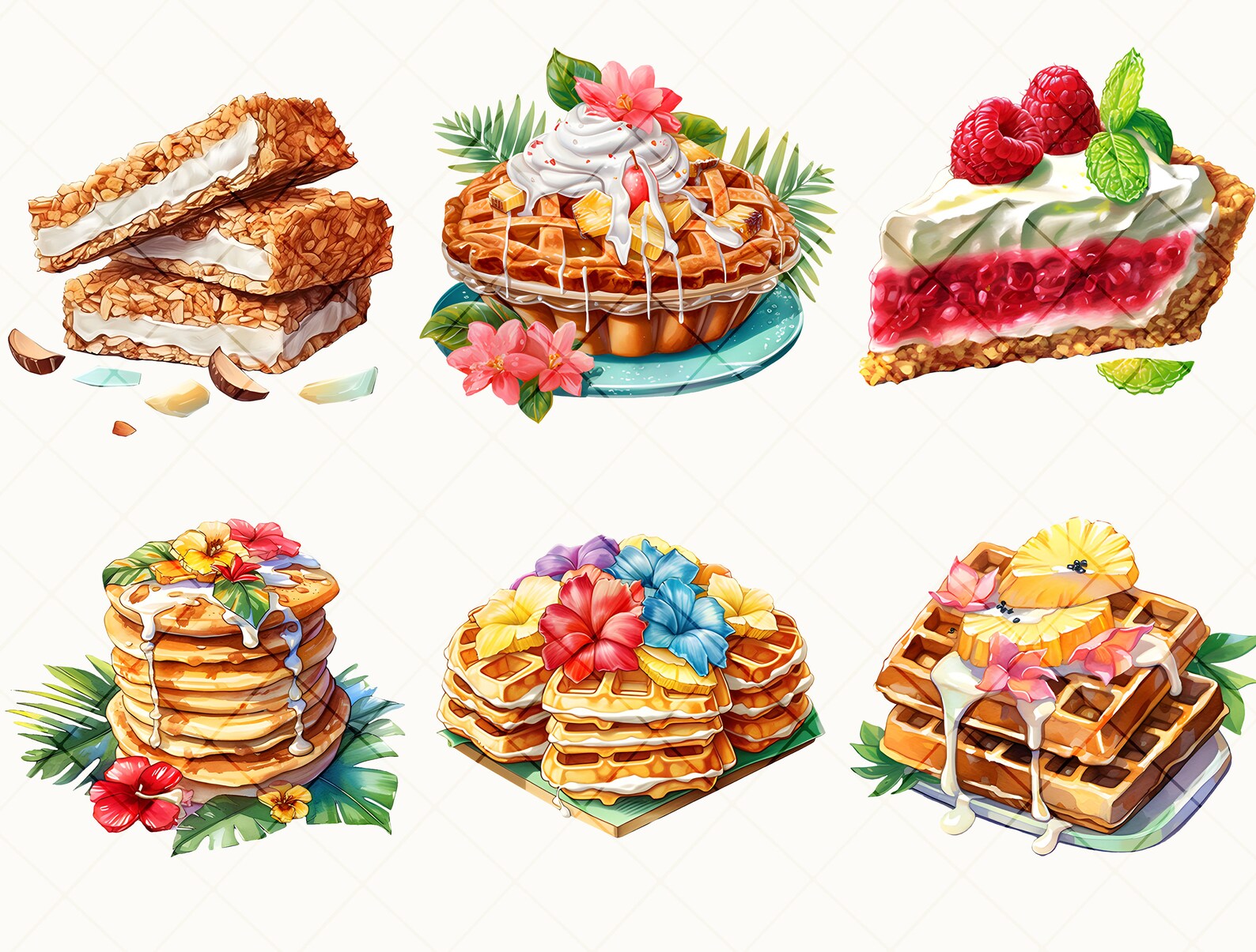 18 Tropical Desserts Clipart, Watercolor Sweets, Tropical Sweets Art ...