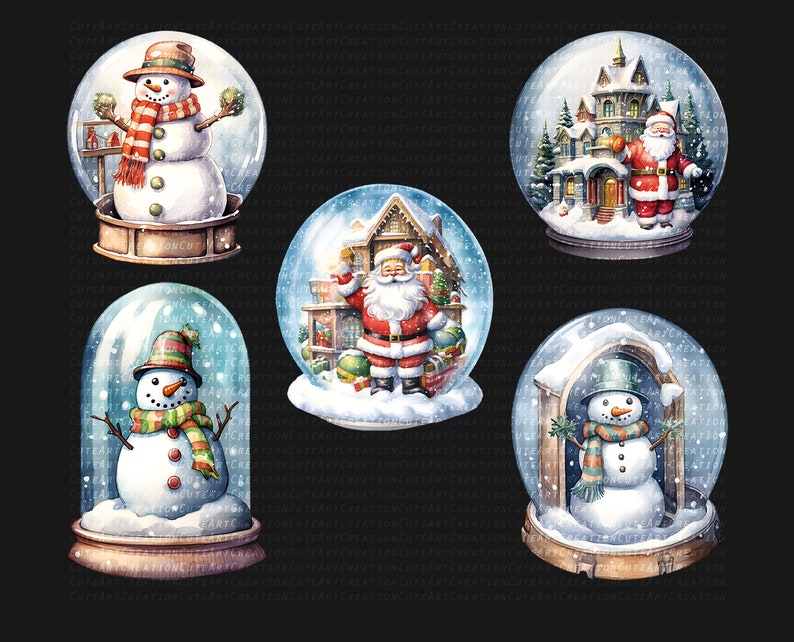 10 Christmas Snowglobes Clipart, Watercolor Art, Quality Winter Art ...