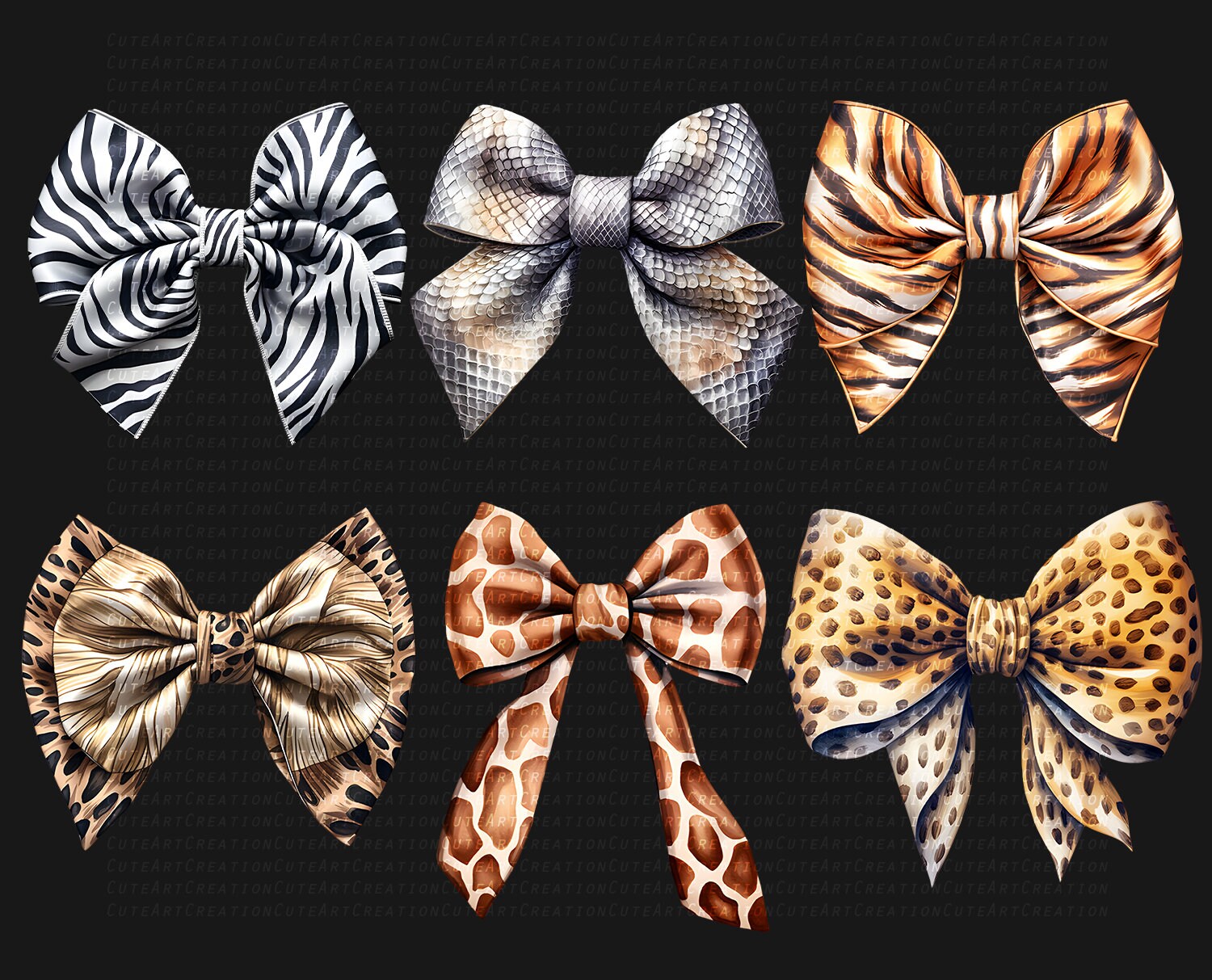 12 Animal Pattern Bow Clipart, Watercolor Bows, Quality Bow Art ...