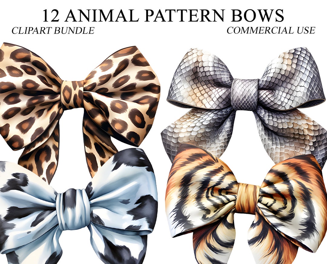12 Animal Pattern Bow Clipart Watercolor Bows Quality Bow - Etsy