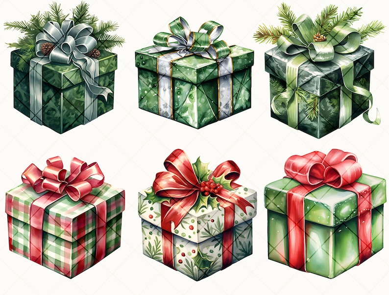 24 Christmas Presents Clipart, Watercolor Gift Art, Winter Art, Gifts ...