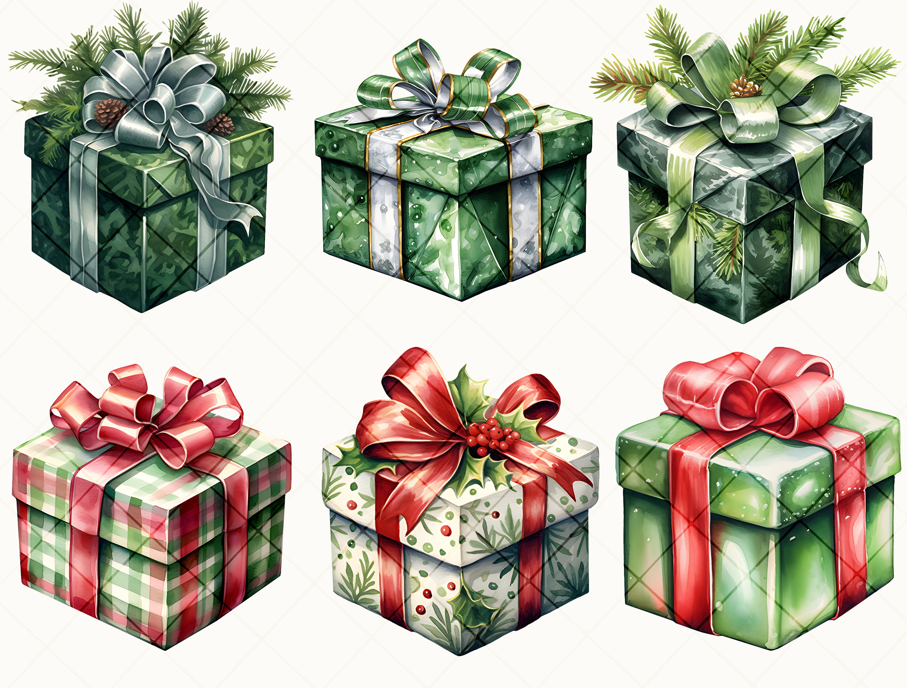 24 Christmas Presents Clipart, Watercolor Gift Art, Winter Art, Gifts ...