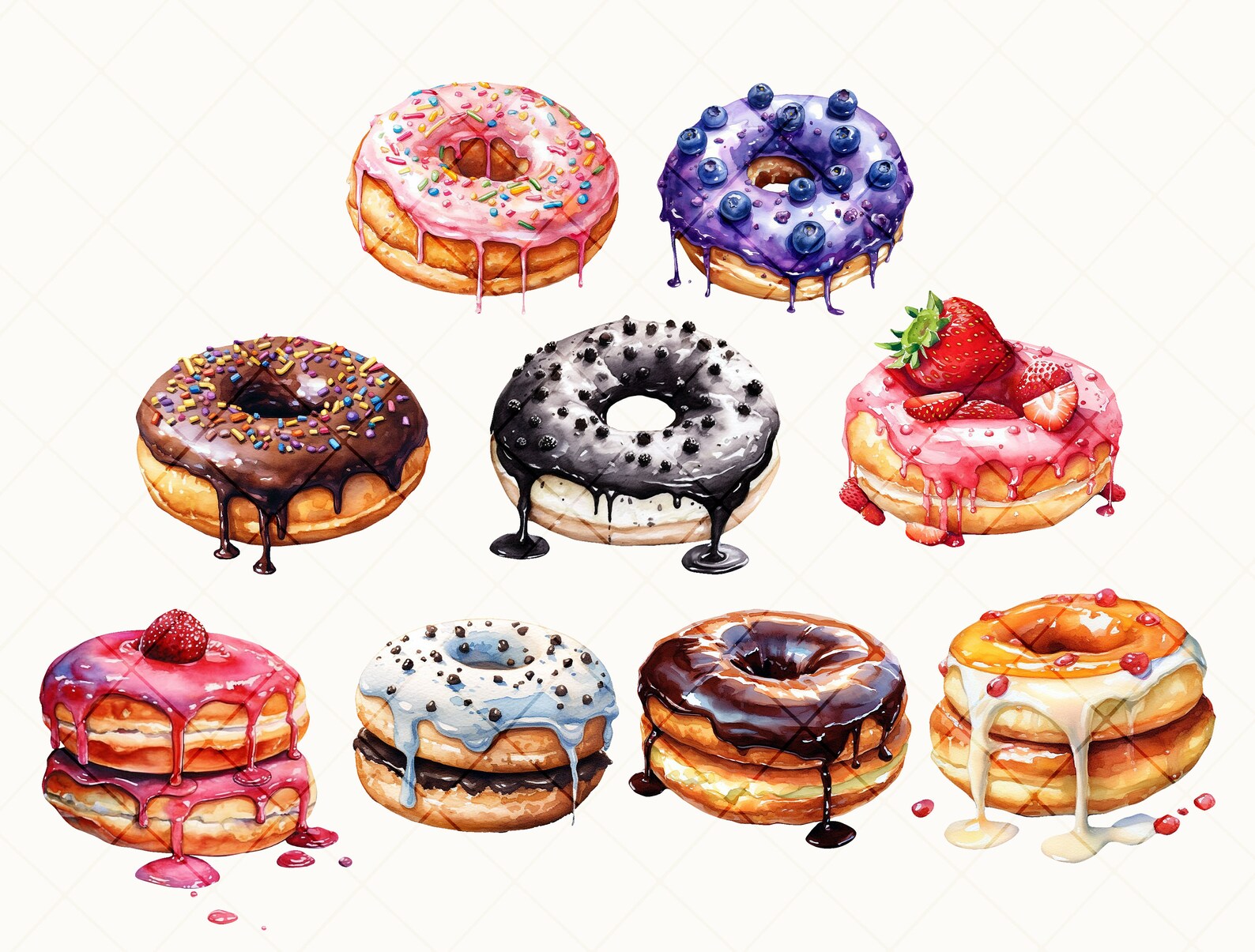 15 Doughnut Clipart, Watercolor Doughnuts, Doughnut Art, Dessert ...