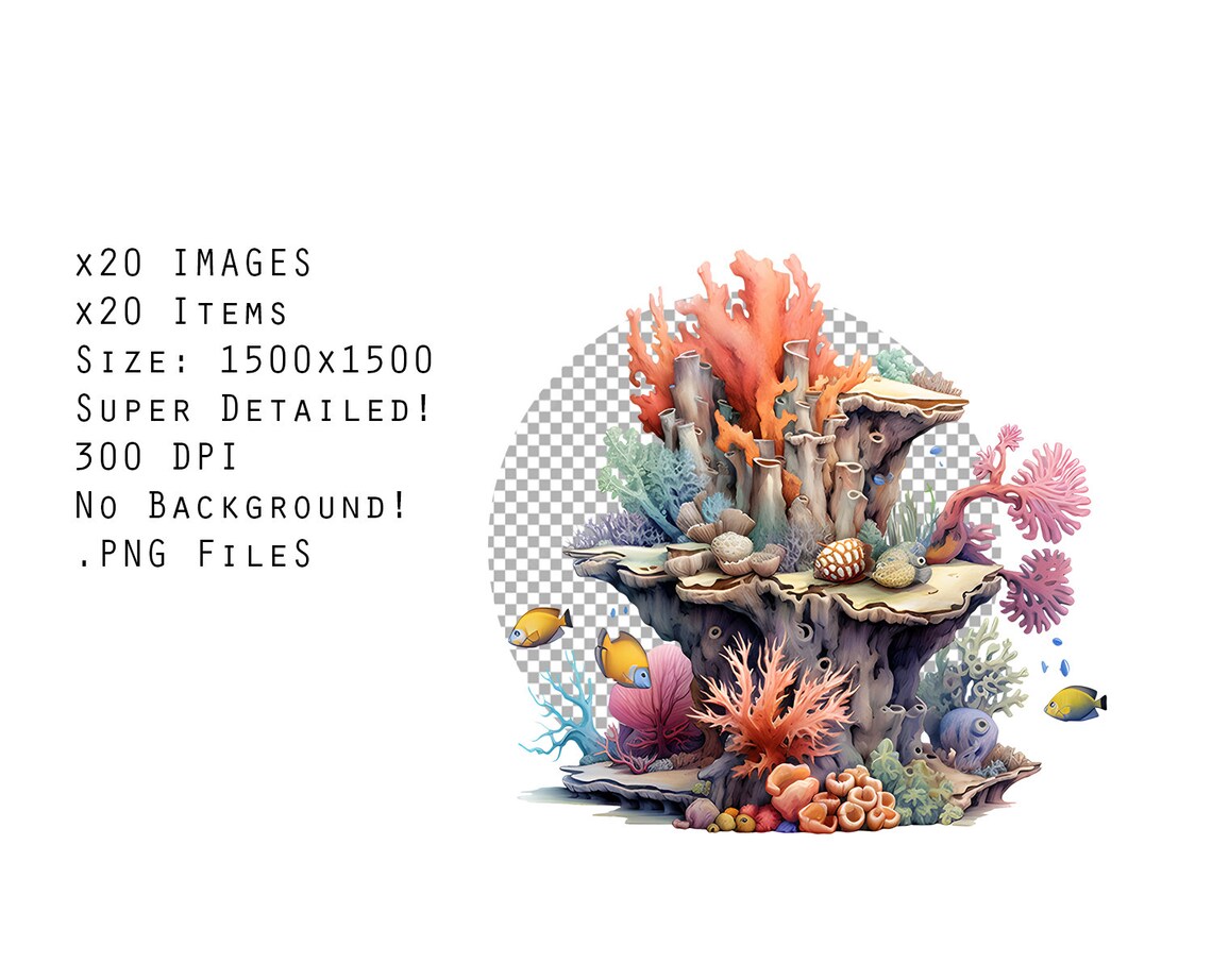 20 Little Mermaid Clipart Watercolor Coral Reef Fish Art - Etsy