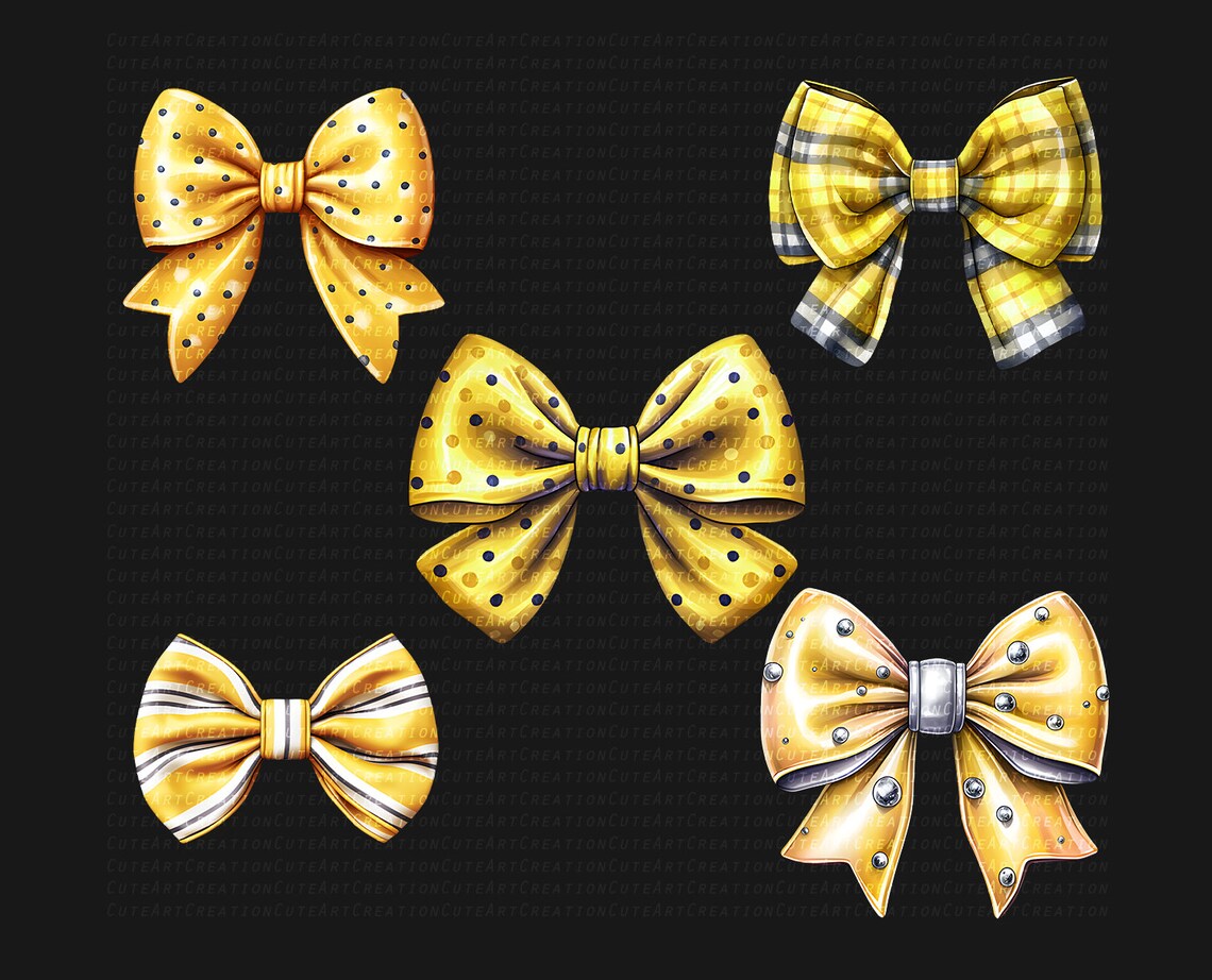 10 Yellow Bow Clipart, Watercolor Bows, High Quality Yellow Bow Art ...