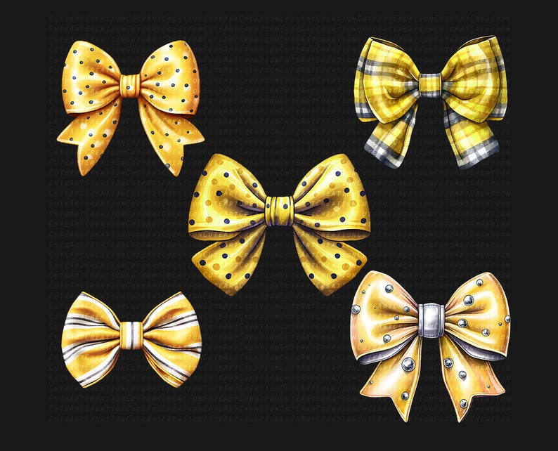 10 Yellow Bow Clipart, Watercolor Bows, High Quality Yellow Bow Art ...