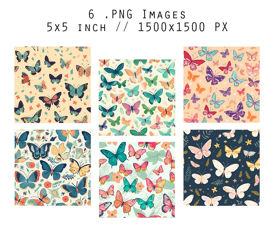 Butterflies Digital Paper, Butterfly Seamless Pattern, Butterfly Prints ...