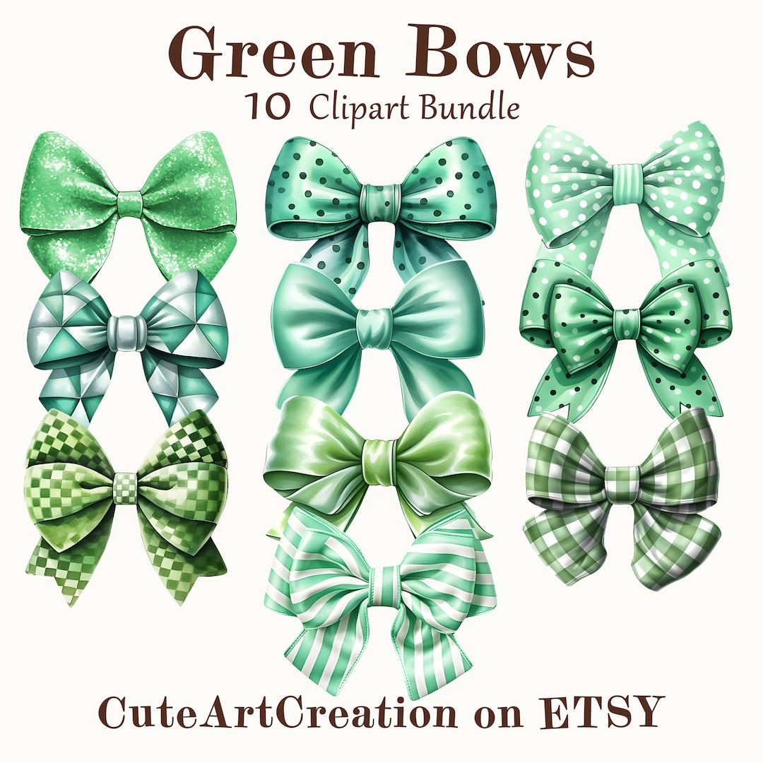 10 Green Bow Clipart, Watercolor Bows, High Quality Green Bow Art ...