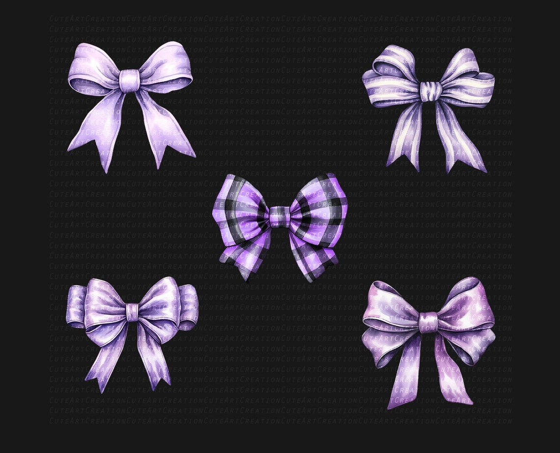10 Purple Bows Clipart, Watercolor Bows, Quality Purple Bows Art ...