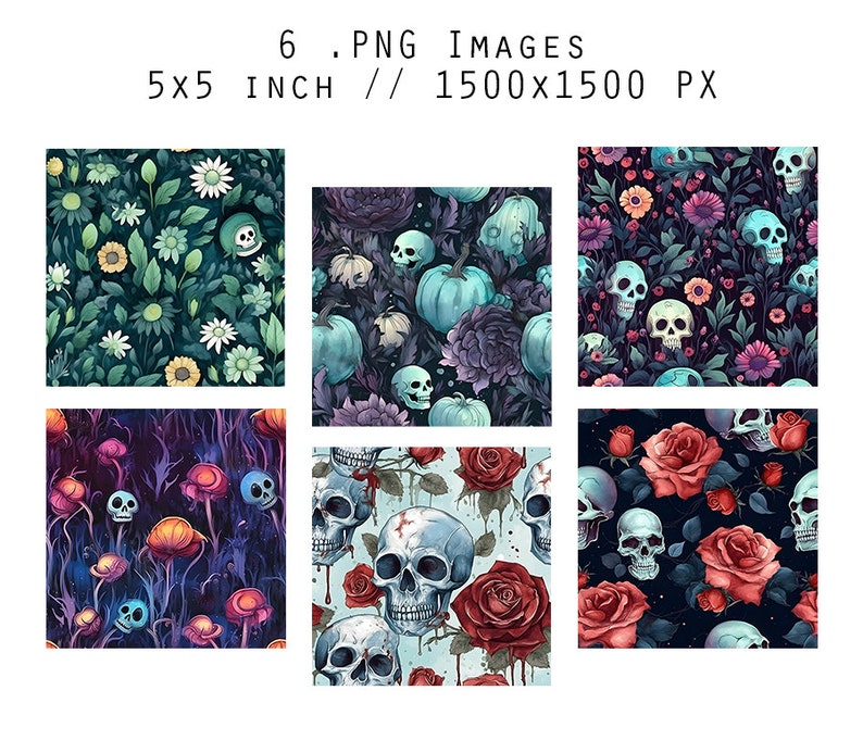 Horror Flowers Digital Paper, Flowers Seamless Pattern, Halloween ...