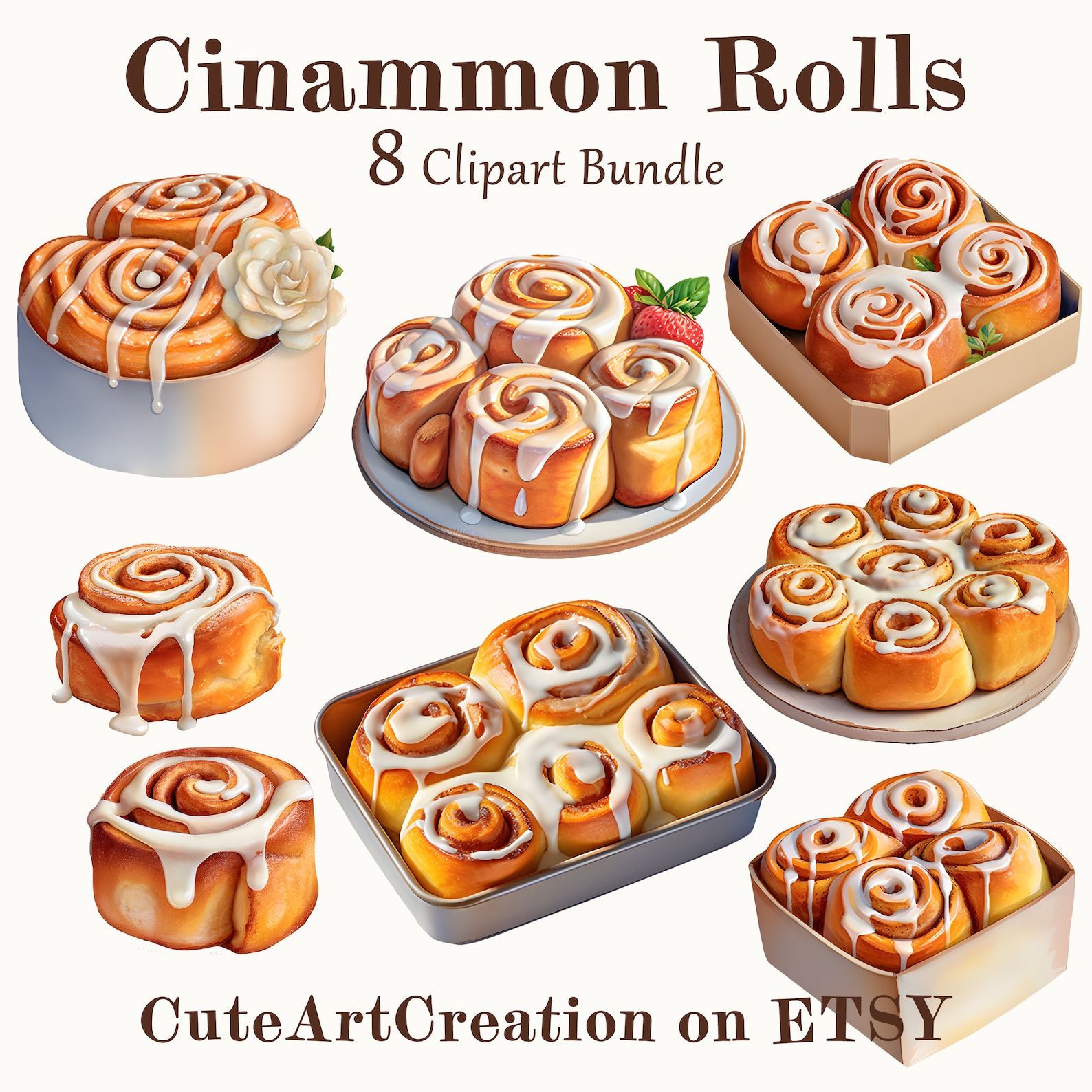 8 Cinamon Roll Clipart, Watercolor Cinamon Rolls, Cinamon Rolls Art ...