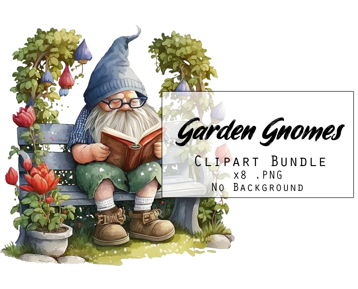 8 Garden Gnome Clipart Watercolor Gnomes Quality Garden - Etsy