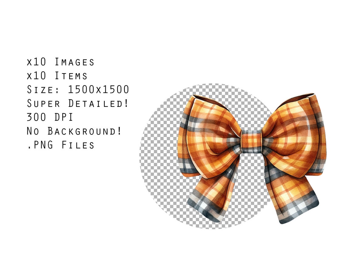 10 Orange Bow Clipart, Watercolor Bows, High Quality Orange Bow Art ...