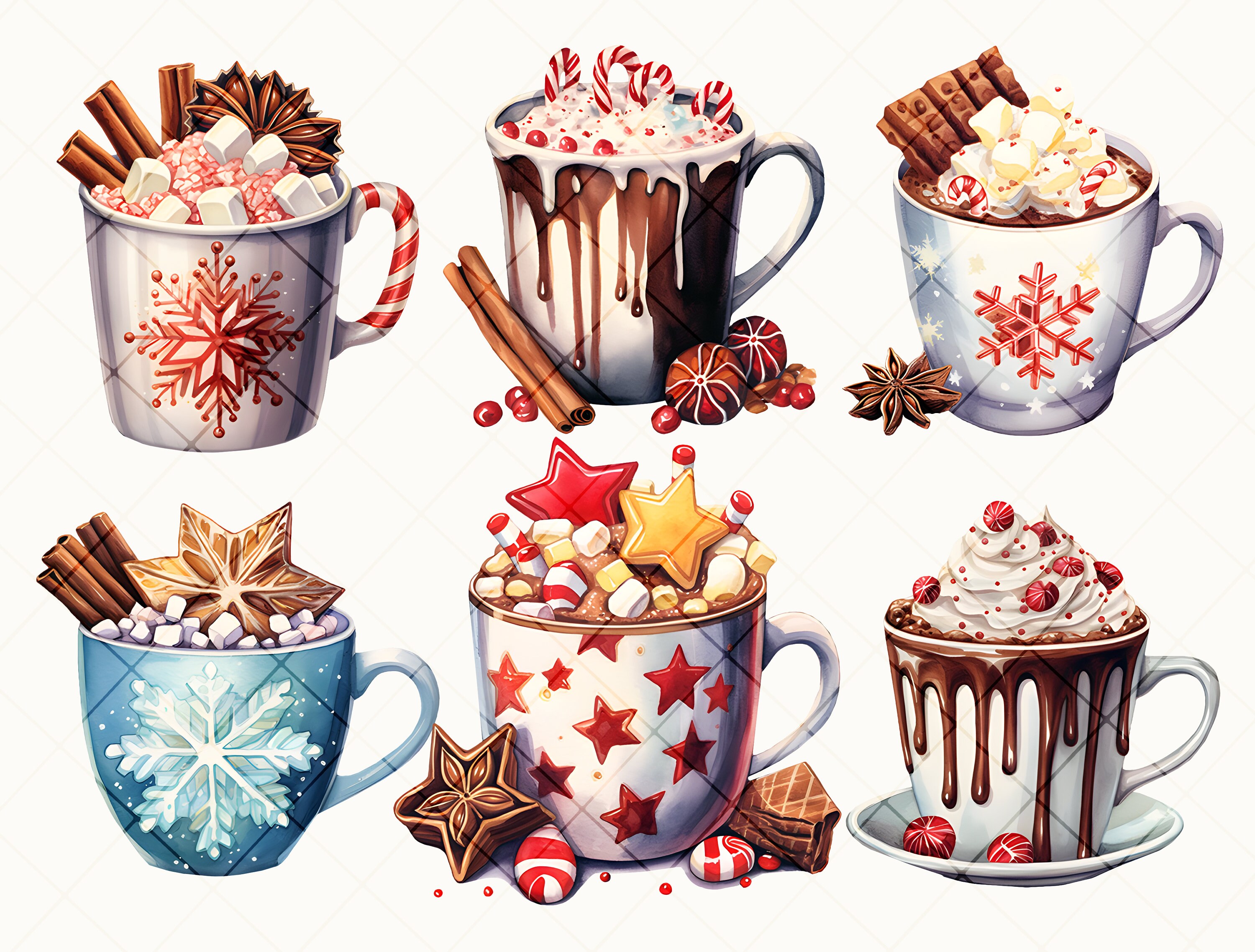 20 Christmas Hot Chocolate Clipart, Watercolor Art, Quality Art ...