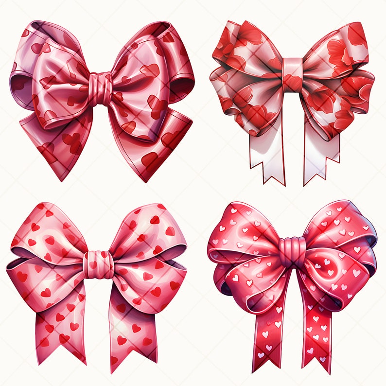 12 Valentines Bows Clipart, Watercolor Bows, Quality Pattern Bow Art ...