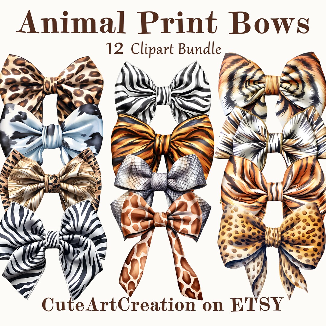 12 Animal Pattern Bow Clipart, Watercolor Bows, Quality Bow Art ...