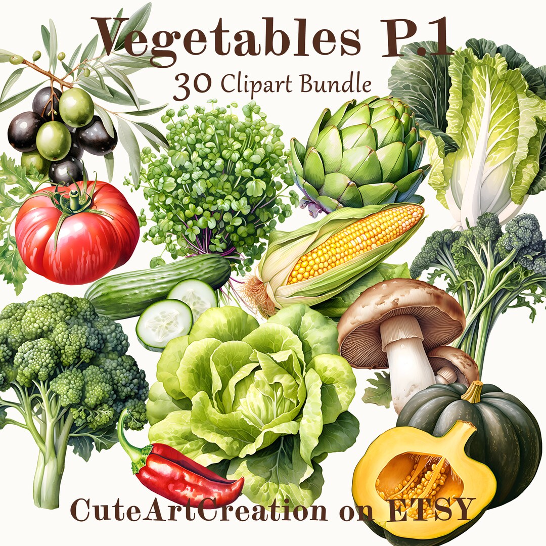 30 Vegetables Part 1 Clipart, Watercolor Veggies, Food Art, Digital Art ...