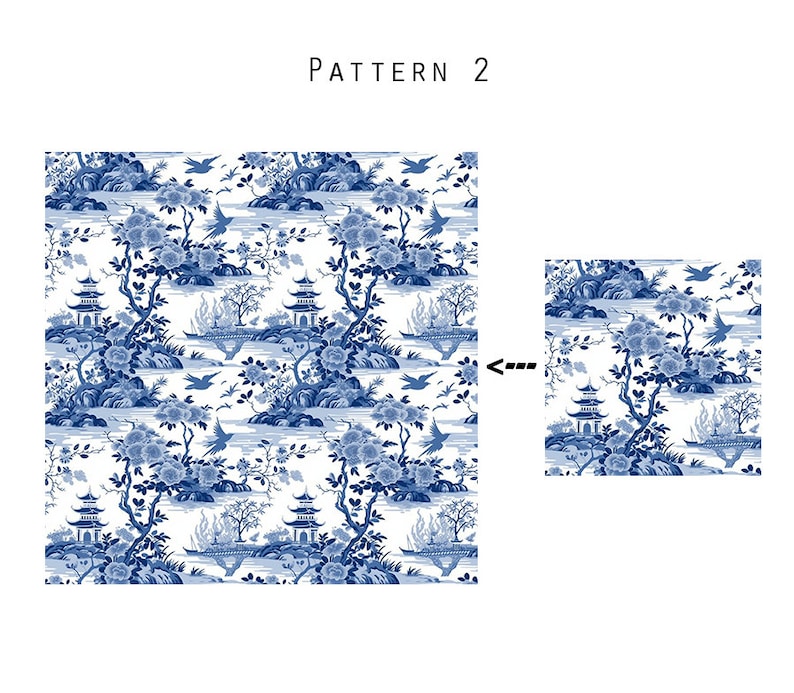 Chinoiserie Digital Paper, Chinoiserie Seamless Pattern, White Blue ...
