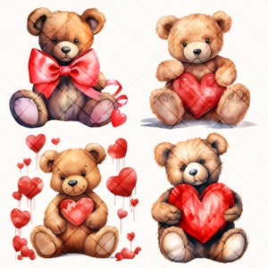 15 Love Bears Clipart, Watercolor Valentines, Teddy Bear Art, Digital ...
