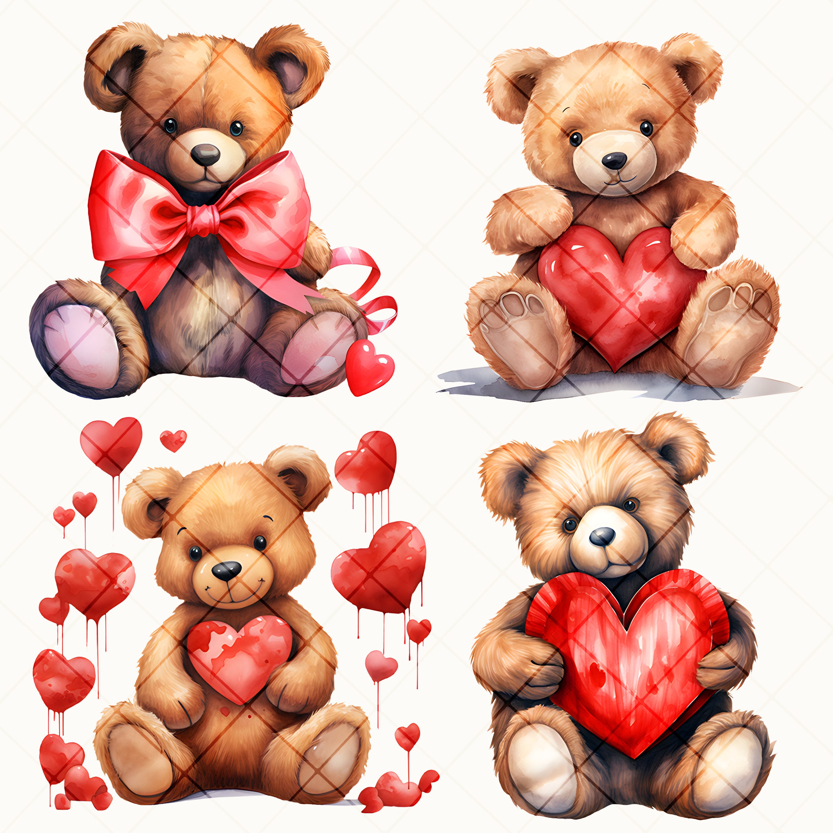 15 Love Bears Clipart, Watercolor Valentines, Teddy Bear Art, Digital ...