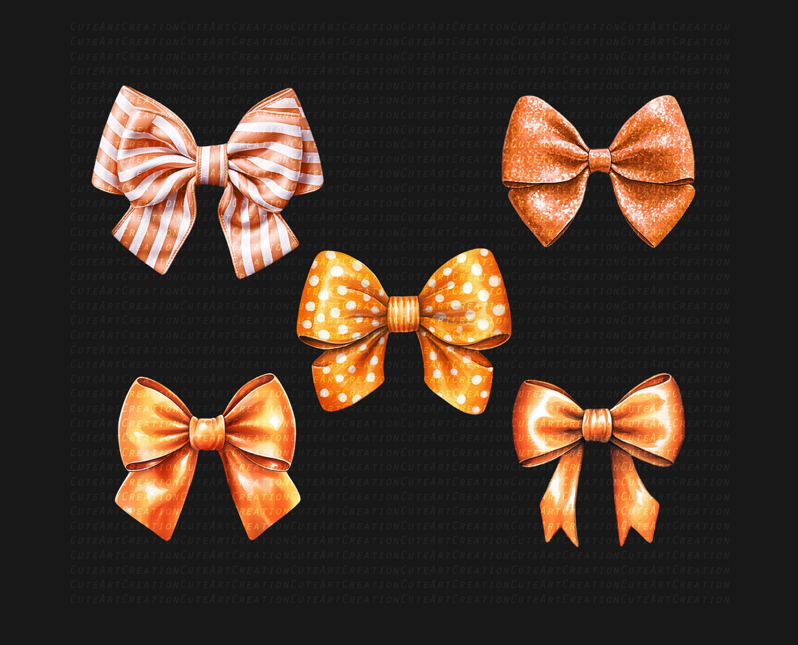 10 Orange Bow Clipart, Watercolor Bows, High Quality Orange Bow Art ...
