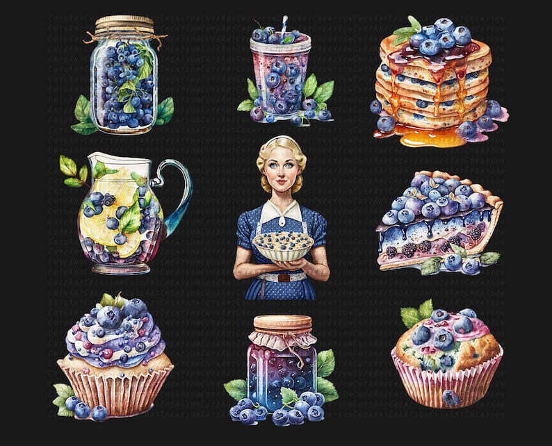 20 Blueberry Farm Life Clipart, Watercolor Blueberries, Berry Art ...