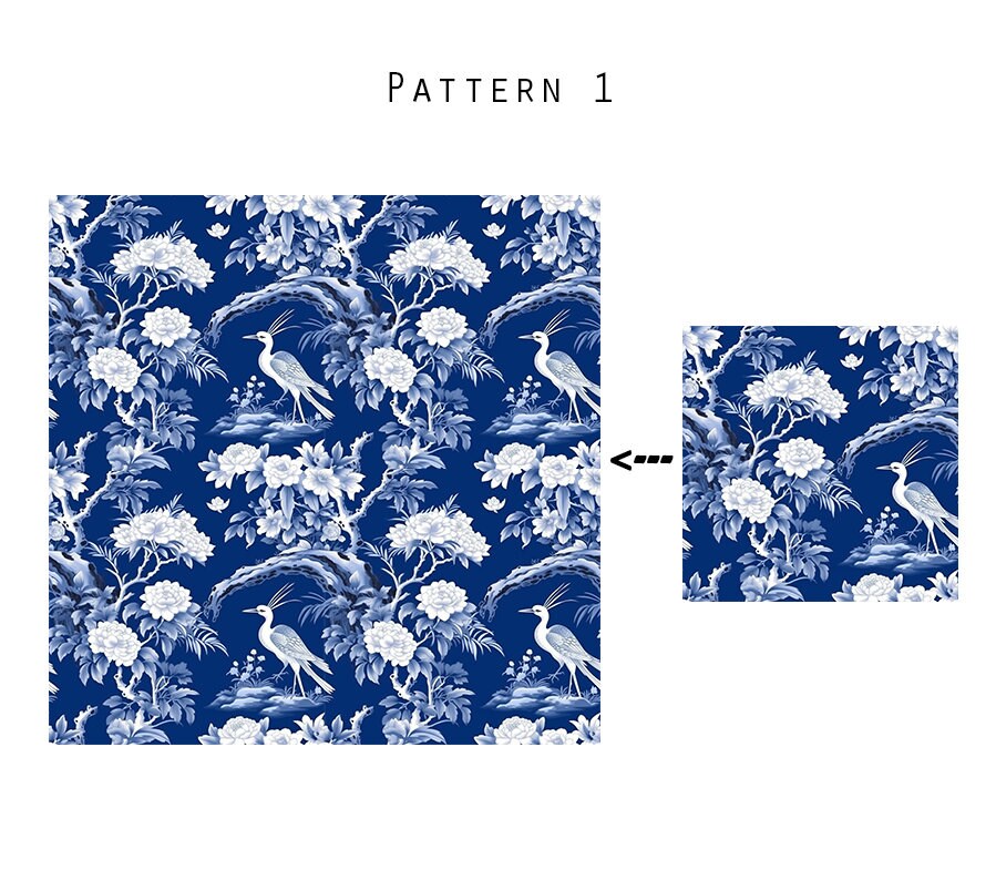 Chinoiserie Digital Paper, Chinoiserie Seamless Pattern, White Blue ...