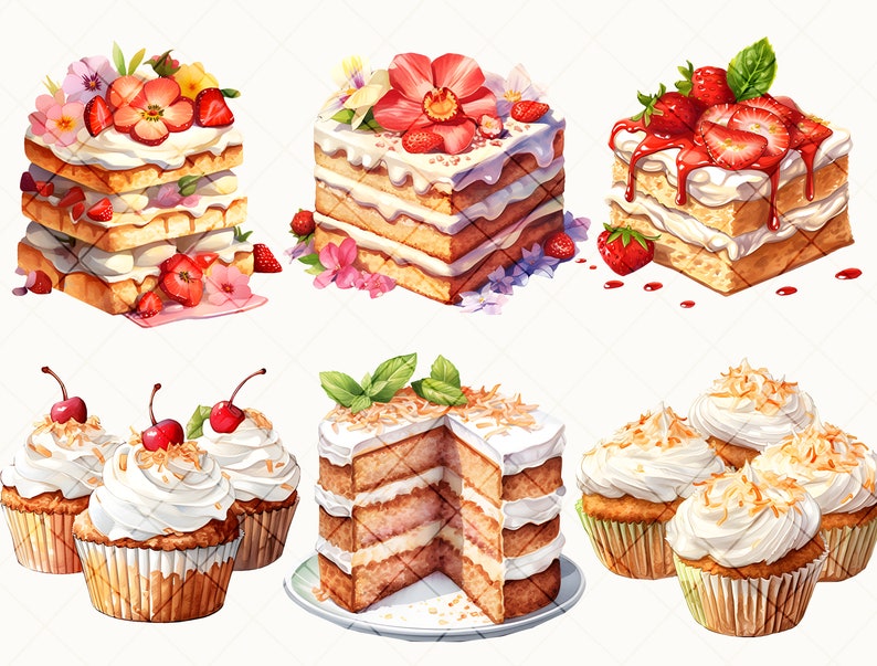 18 Tropical Desserts Clipart, Watercolor Sweets, Tropical Sweets Art ...