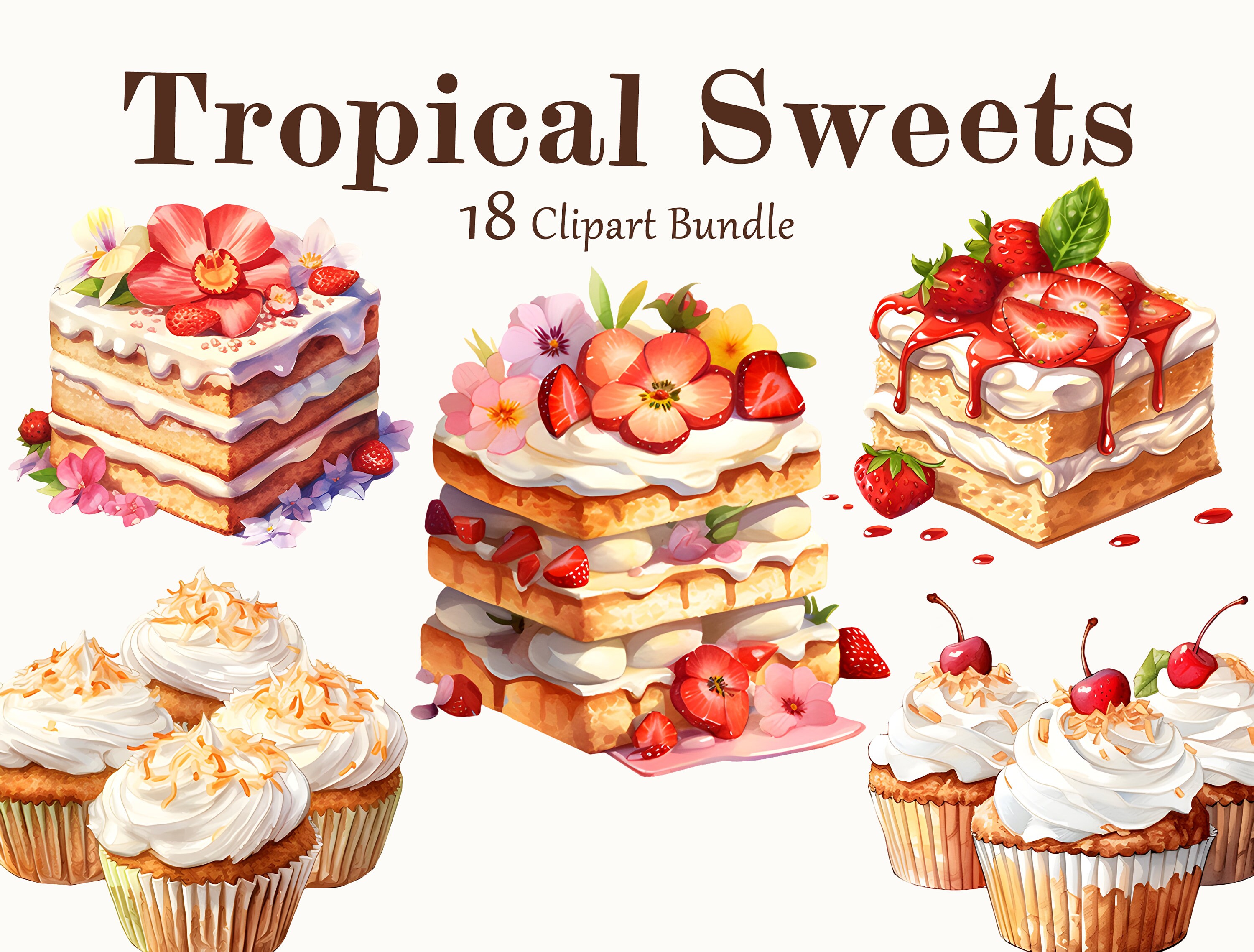 18 Tropical Desserts Clipart Watercolor Sweets Tropical - Etsy
