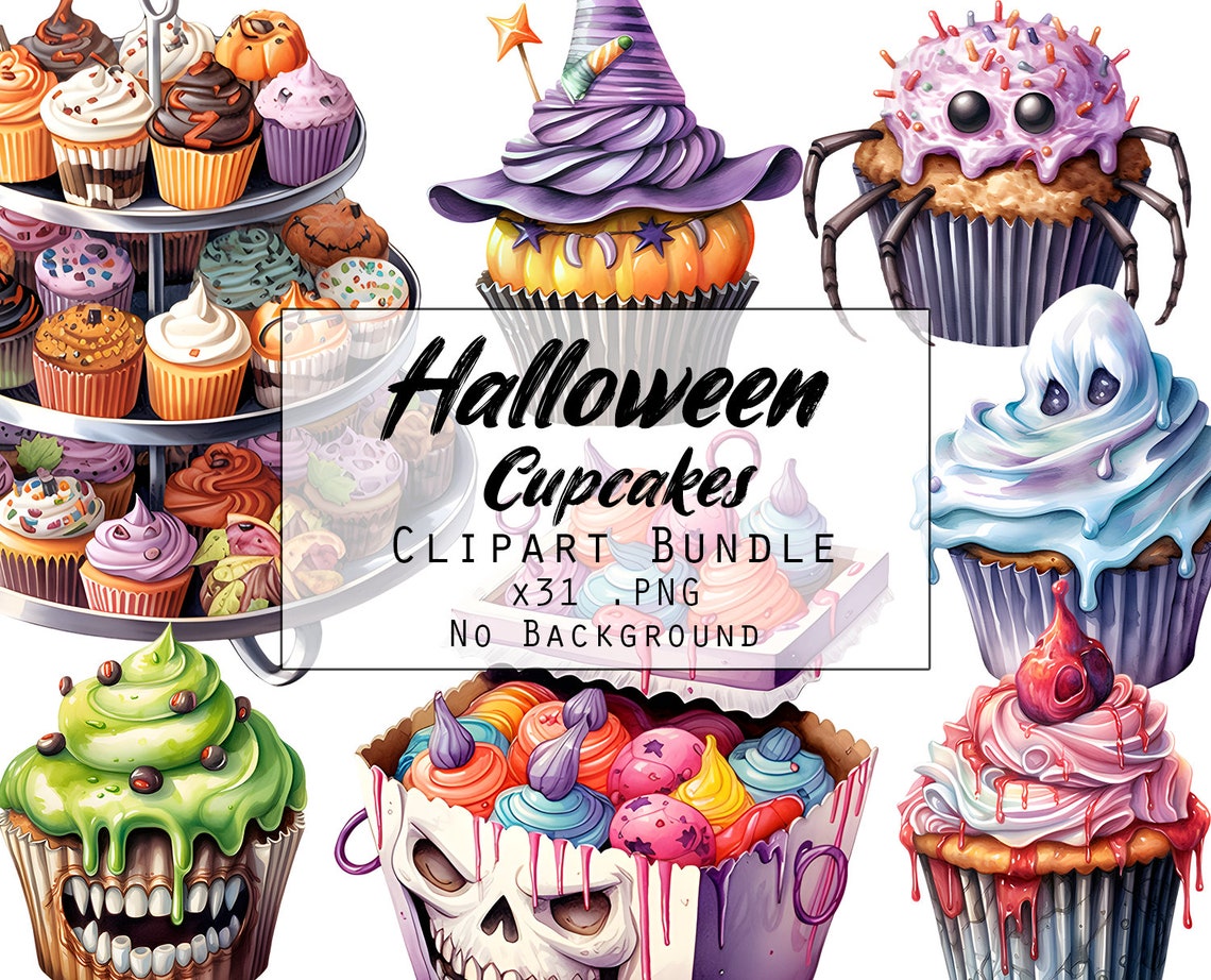 31 Halloween Cupcake Clipart Watercolor Cupcakes Halloween - Etsy