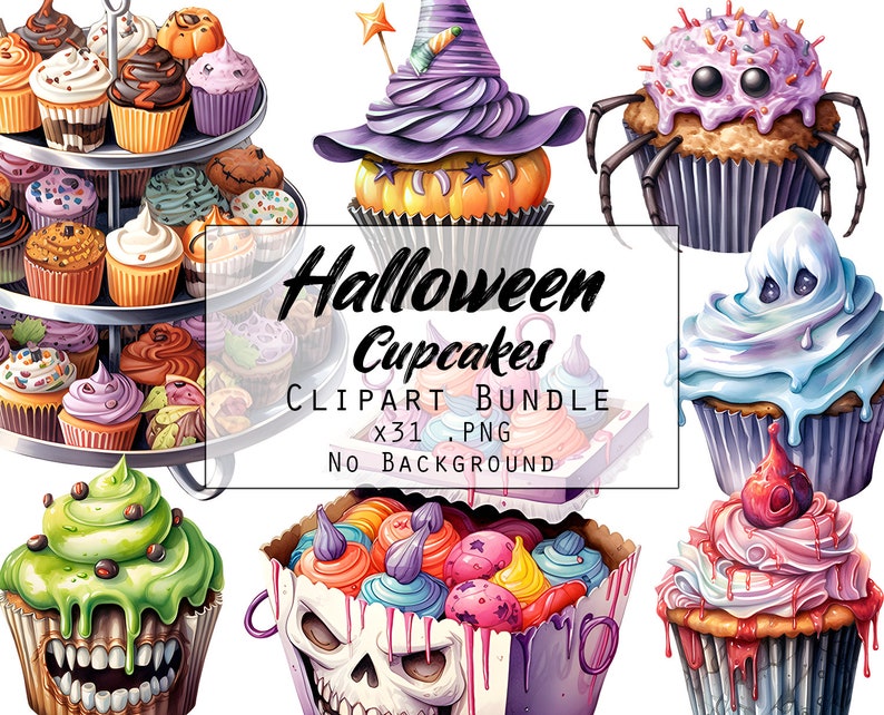 31 Halloween Cupcake Clipart Watercolor Cupcakes Halloween - Etsy